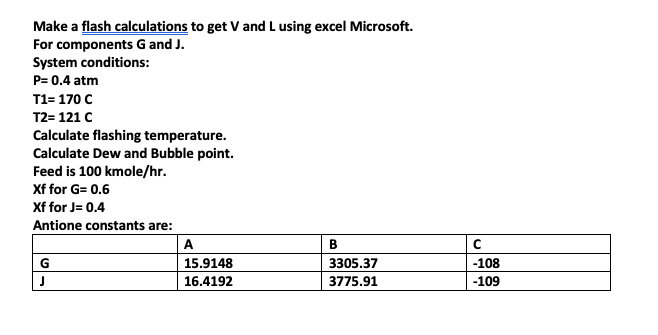 Solved Make a flash calculations to get V and Lusing excel | Chegg.com
