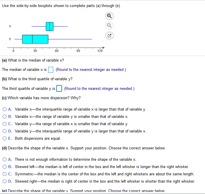 Solved Use the side-by-side boxplots shown to complete | Chegg.com