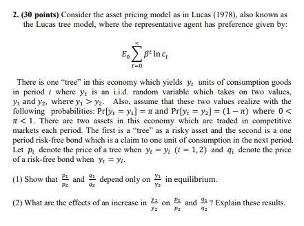 2. (30 points) Consider the asset pricing model as in | Chegg.com