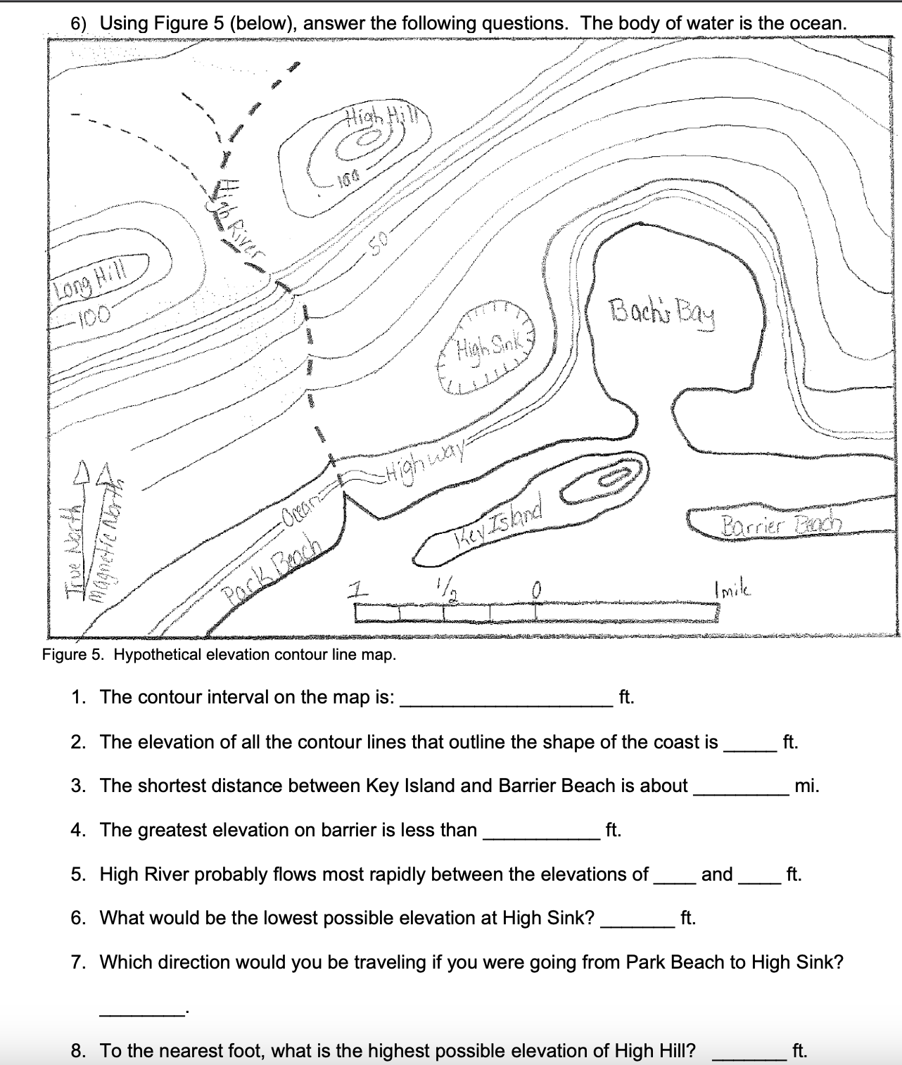 Solved Part I: Finding Elevation Using Contour Lines 1) In | Chegg.com