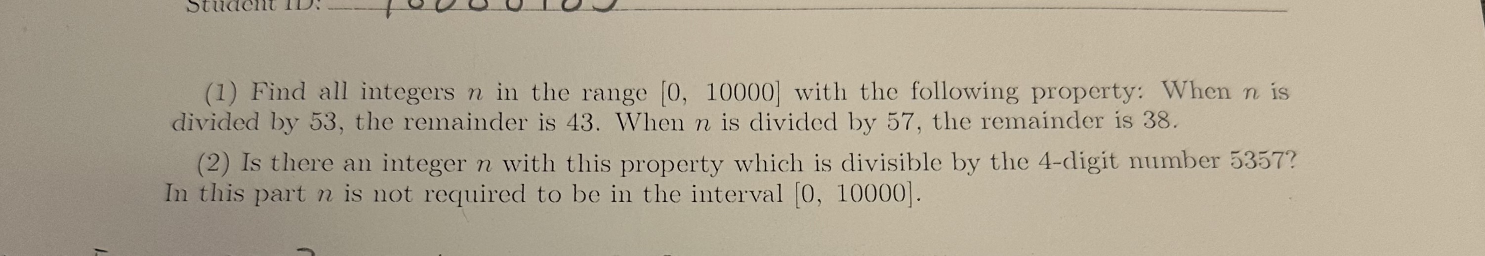 Solved (1) ﻿Find all integers n ﻿in the range 0,10000 ﻿with | Chegg.com