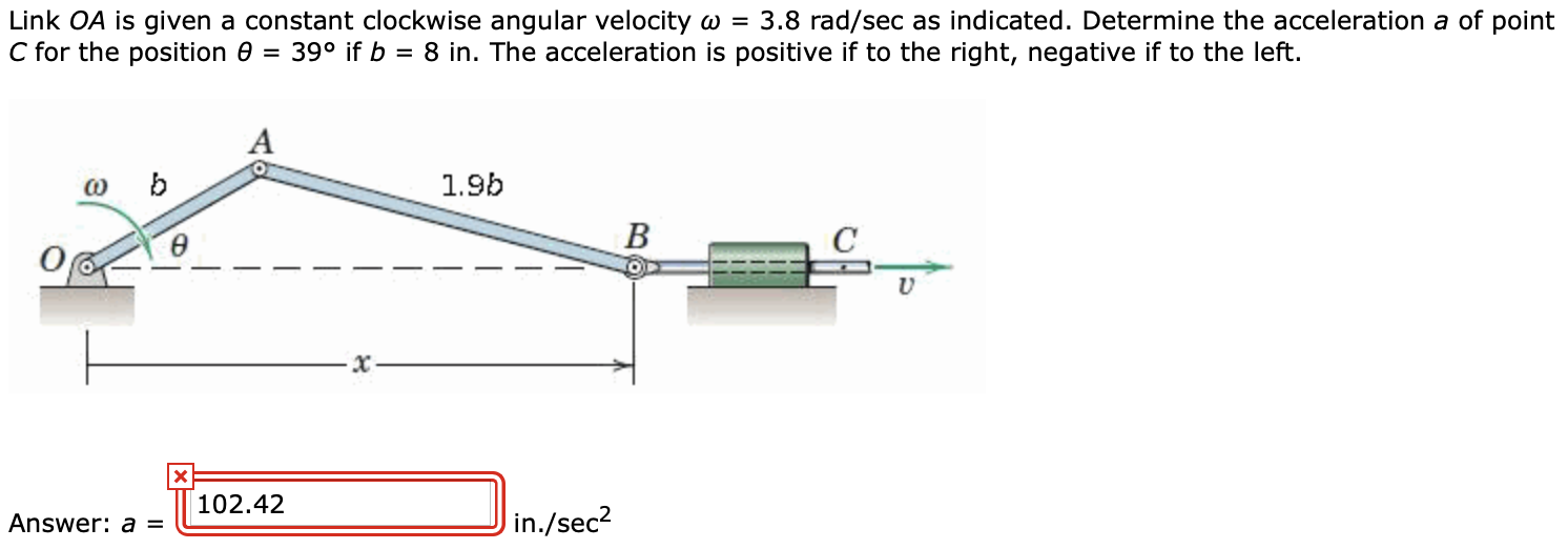 Solved Link OA is given a constant clockwise angular | Chegg.com