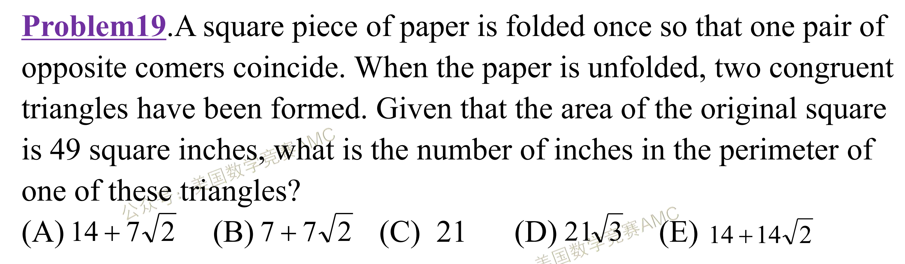Solved Problem19 A Square Piece Of Paper Is Folded Once So