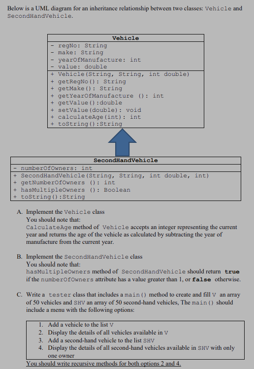 Solved Below is a UML diagram for an inheritance | Chegg.com