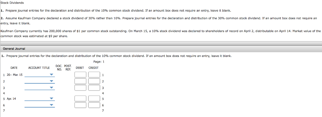 Solved Stock Dividends 1. Prepare journal entries for the | Chegg.com