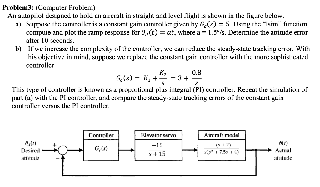 Problem3: (Computer Problem) An autopilot designed to | Chegg.com