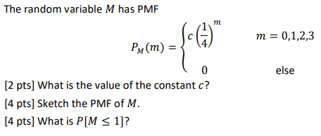 Solved The random variable M has PMF PM(m)={c(41)m0m=0,1,2,3 | Chegg.com
