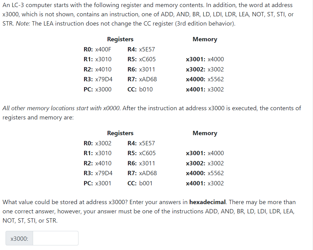 Solved An LC-3 computer starts with the following register | Chegg.com