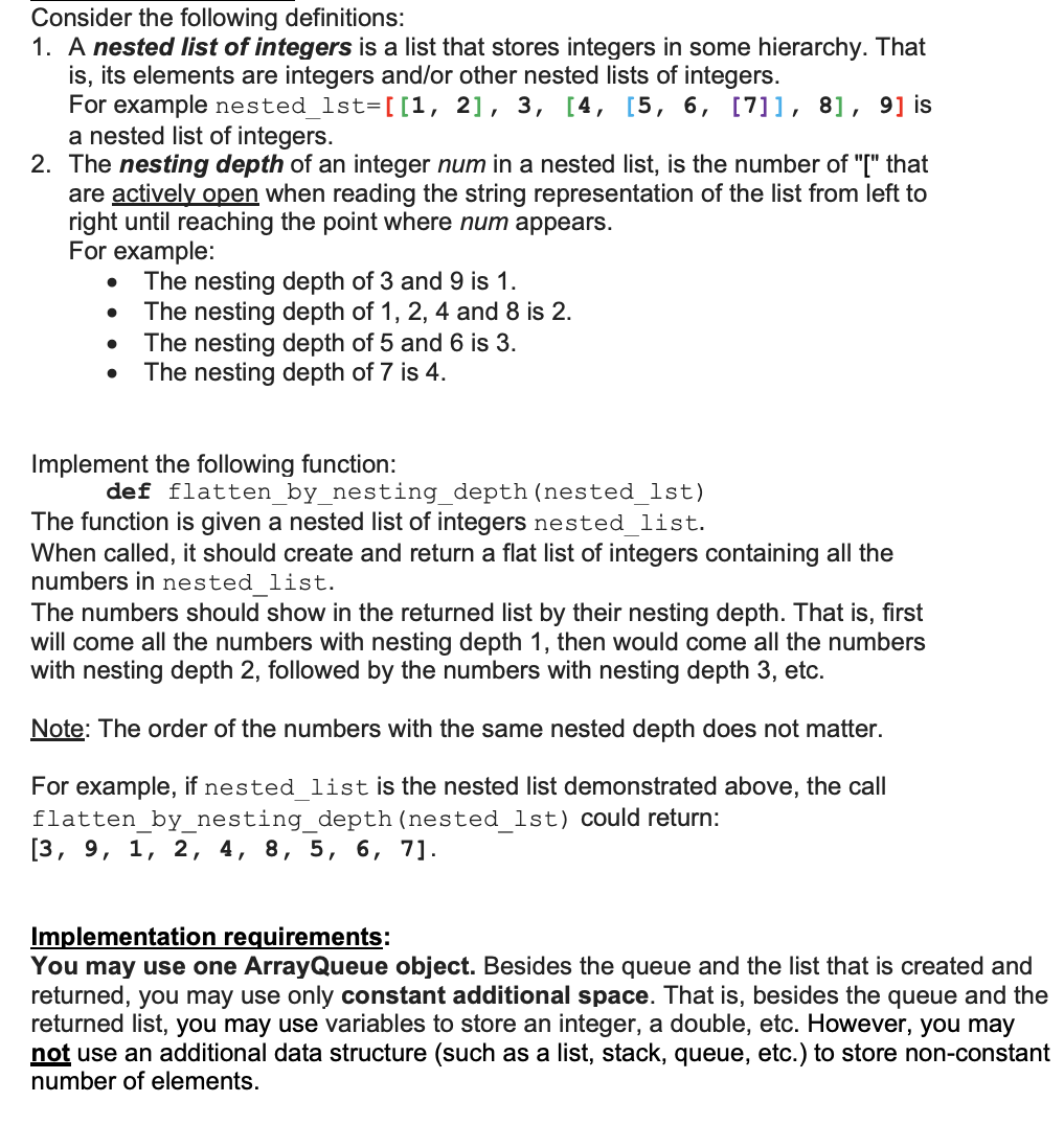 Solved Consider the following definitions: 1. A nested list | Chegg.com