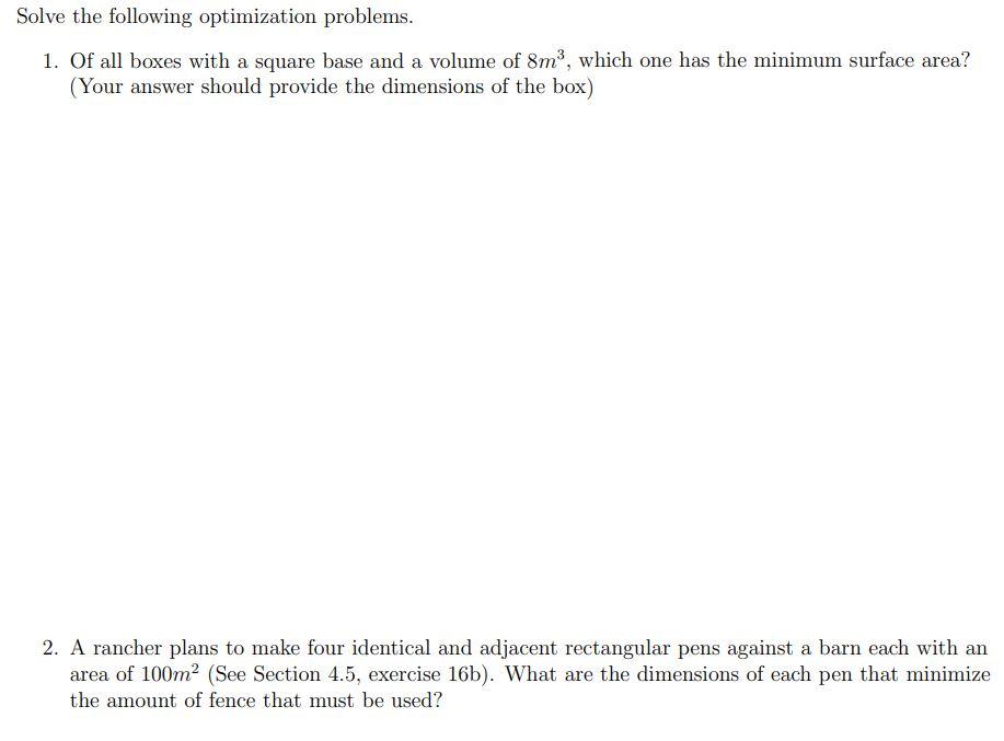 Solved Solve the following optimization problems. 1. Of all | Chegg.com