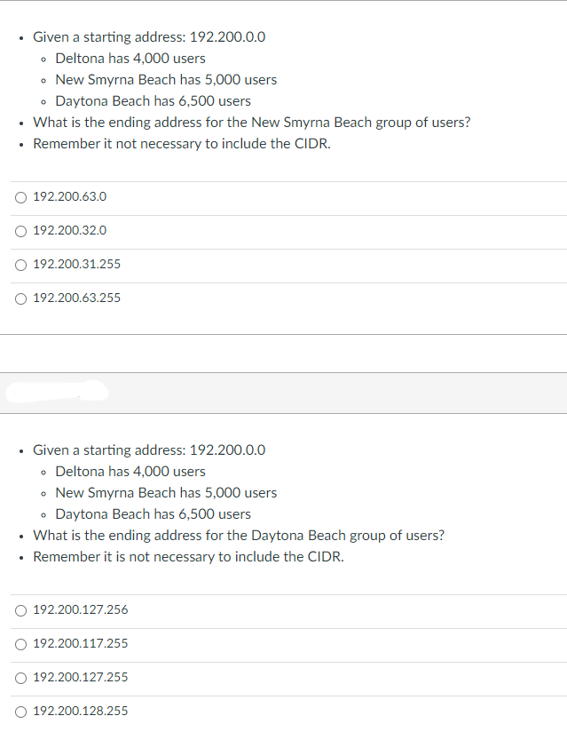 Solved - Given a starting address: 192.200.0.0 - Deltona has | Chegg.com