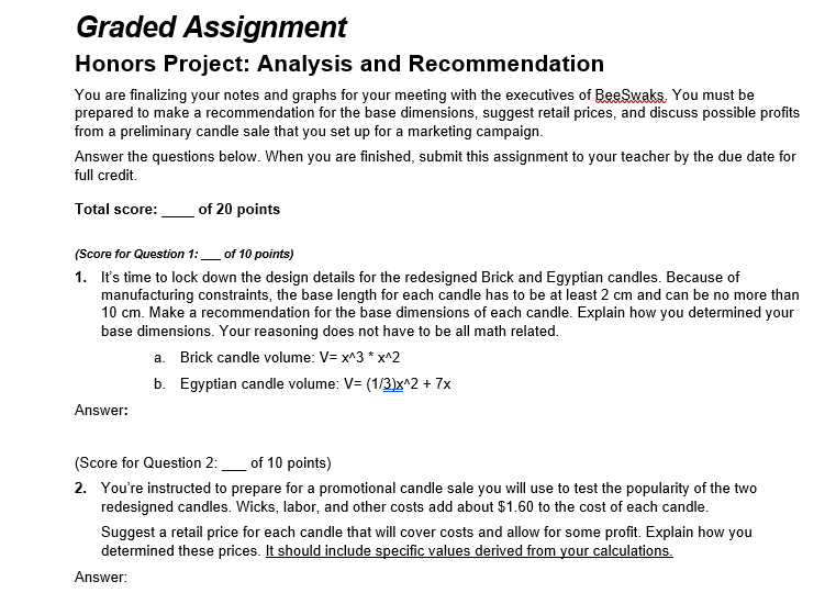 Graded Assignment Honors Project: Analysis and | Chegg.com