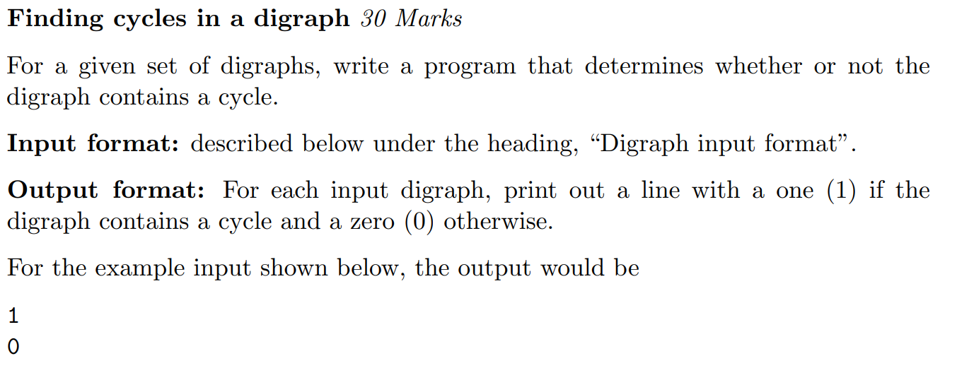 Finding cycles in a digraph 30 Marks For a given set | Chegg.com