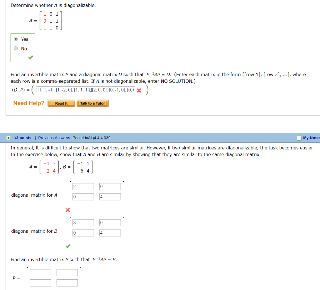 Solved Determine whether A is diagonalizable 10 1 A=1011 1 1 | Chegg.com