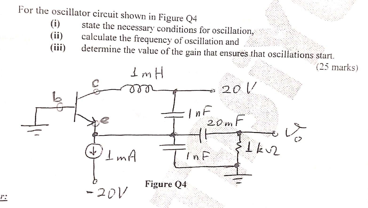 Solved For The Oscillator Circuit Shown In Figure Q4 Chegg