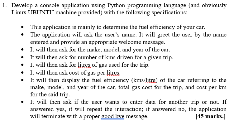 Solved 1 Develop A Console Application Using Python 8229