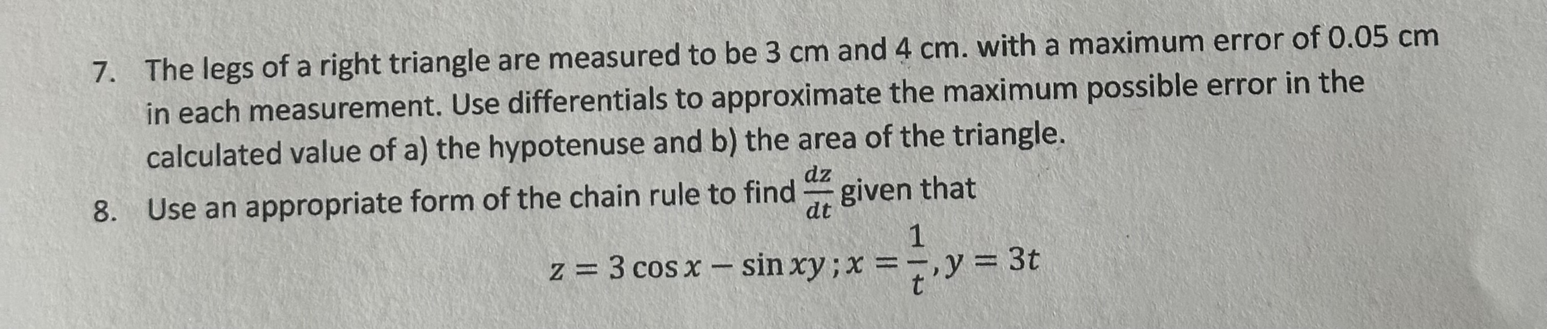 Solved 7. The legs of a right triangle are measured to be 3 | Chegg.com