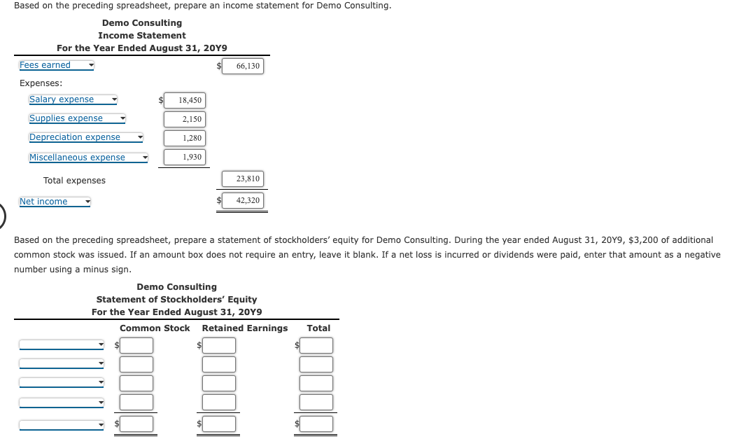 Solved Demo Consulting End-of-Period SpreadsheetBased on the | Chegg.com