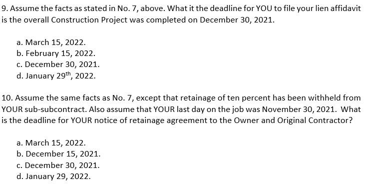 Solved B 7. You are a second-tier subcontractor on a | Chegg.com