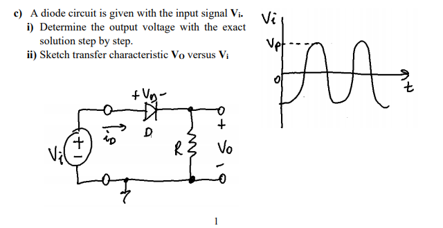 Solved c) A diode circuit is given with the input signal Vi. | Chegg.com