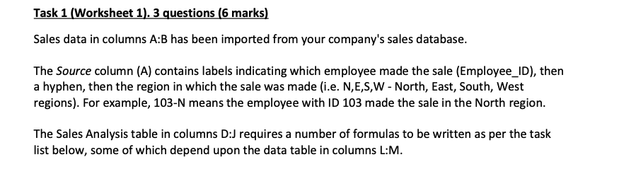 Solved Task 1 (Worksheet 1). 3 questions (6 marks) Sales | Chegg.com