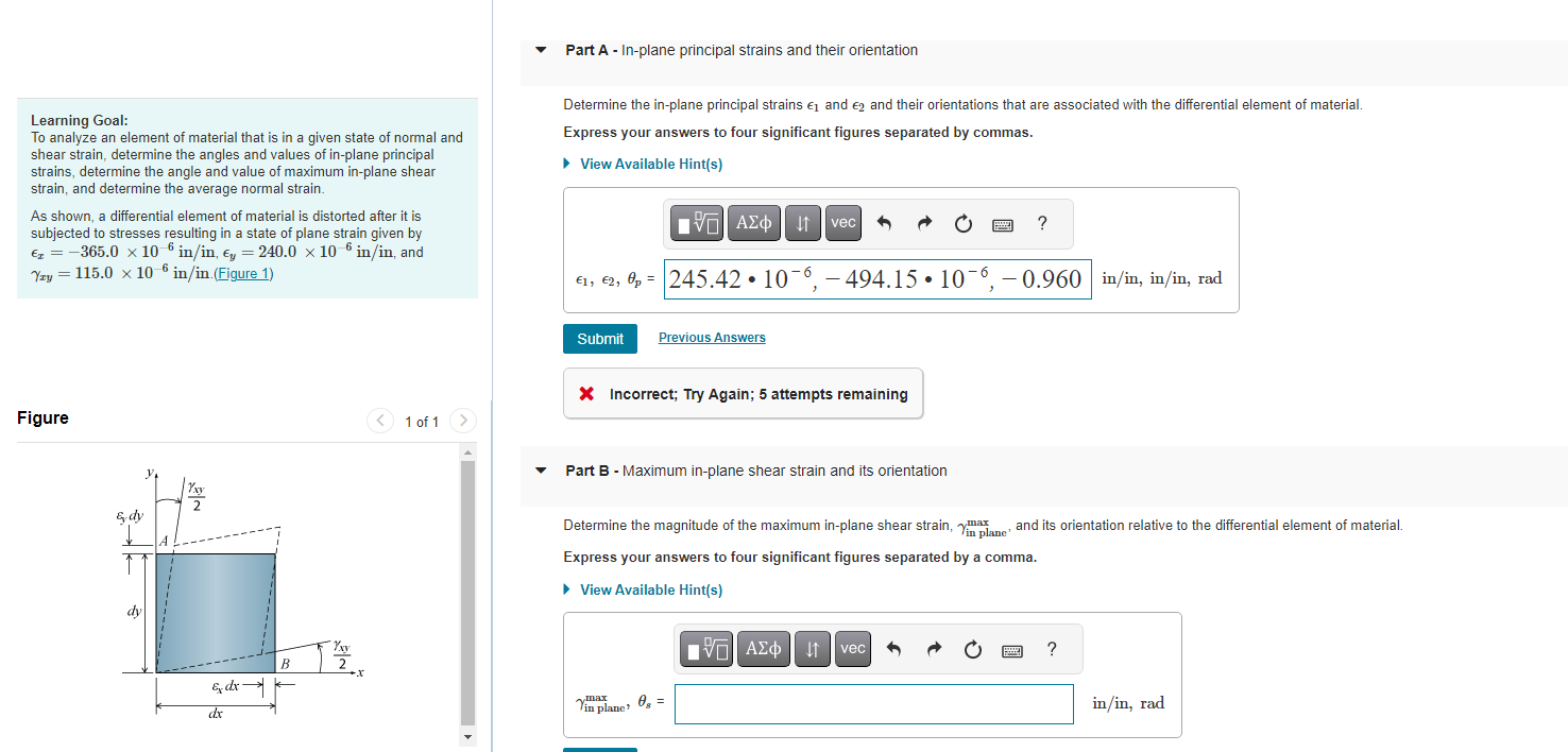 Solved Part A - In-plane principal strains and their | Chegg.com