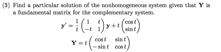 Solved (3) Find a particular solution of the nonhomogeneous | Chegg.com
