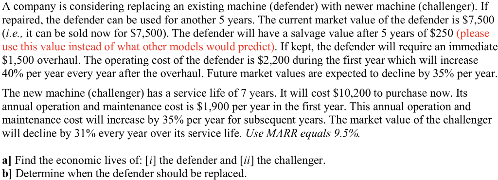 Solved A company is considering replacing an existing | Chegg.com