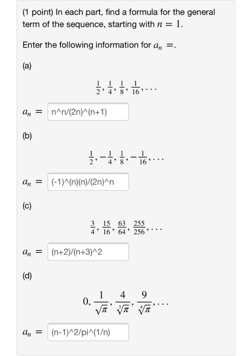 Solved (1 point) In each part, find a formula for the | Chegg.com