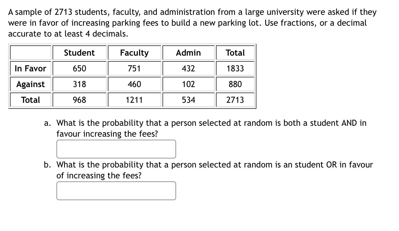Solved A sample of 2713 students, faculty, and | Chegg.com
