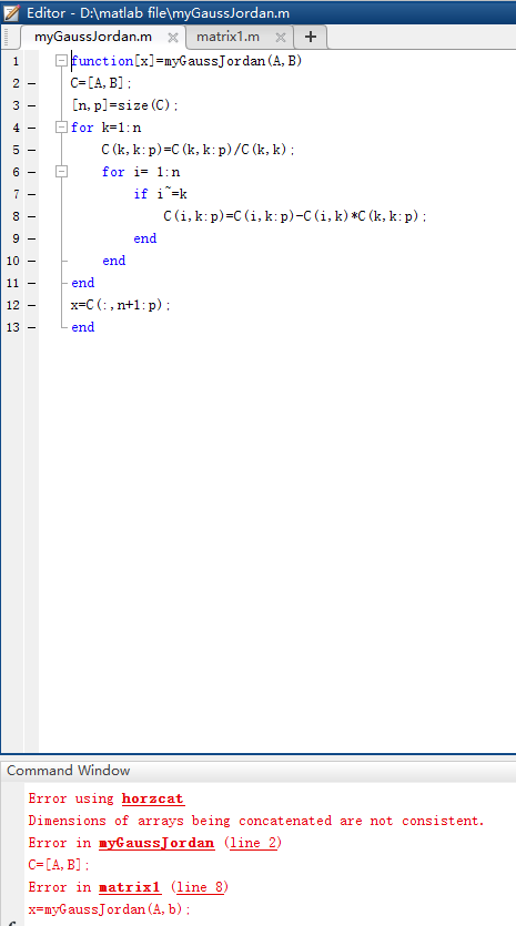 Solved myGausslordan.m XI matrix! .m ×1+ 1- format long: | Chegg.com