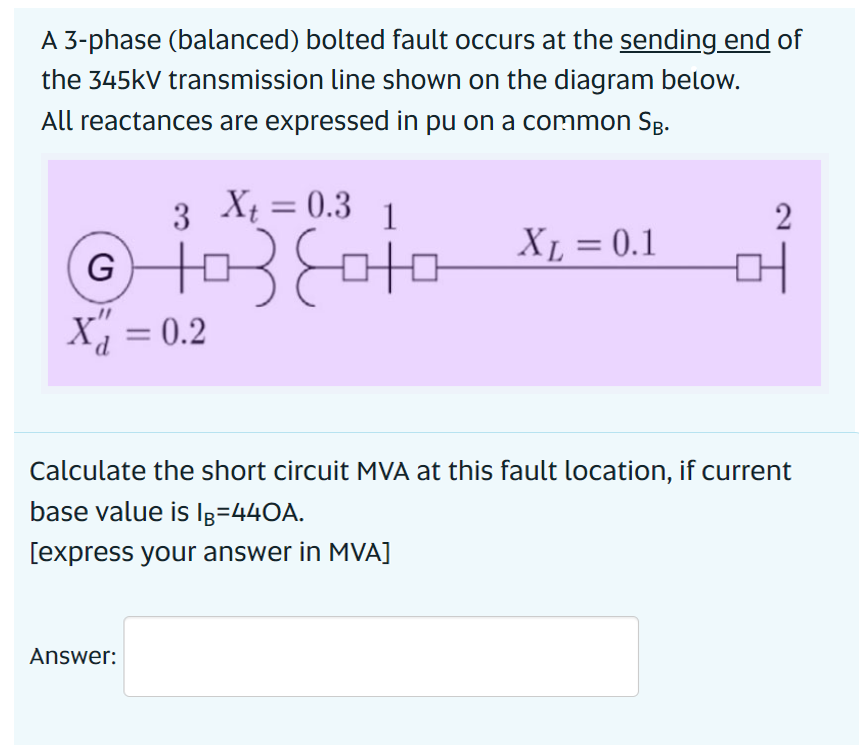 Solved A 3-phase (balanced) bolted fault occurs at the | Chegg.com