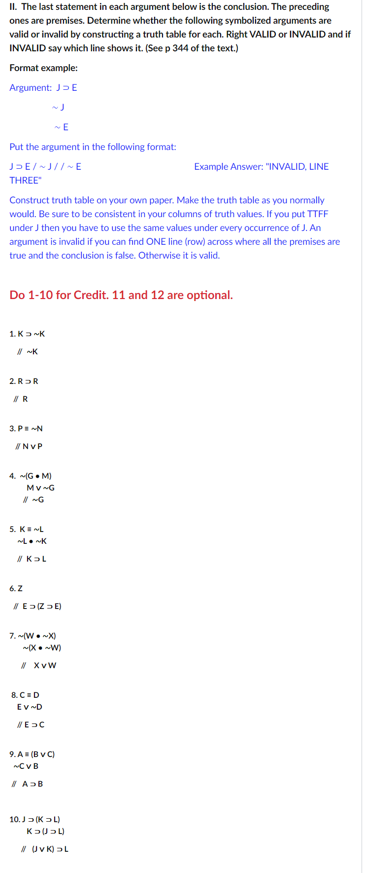 II. The last statement in each argument below is the | Chegg.com