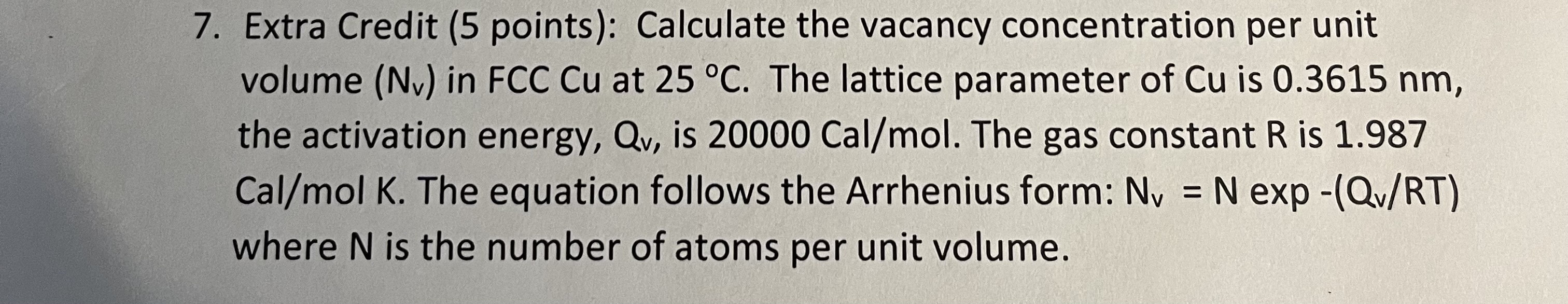 Solved 7. Extra Credit (5 points): Calculate the vacancy | Chegg.com