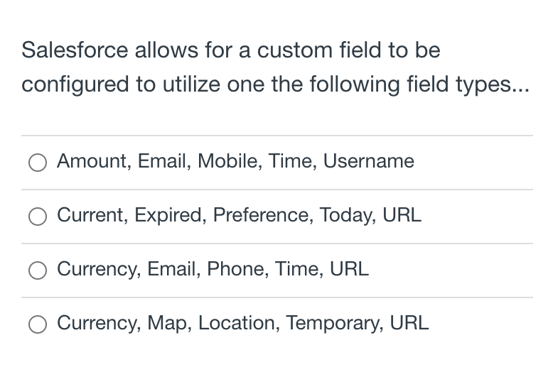 Solved Salesforce allows for a custom field to be configured | Chegg.com