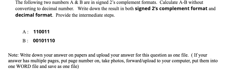 Solved The following two numbers A & B are in signed 2's | Chegg.com