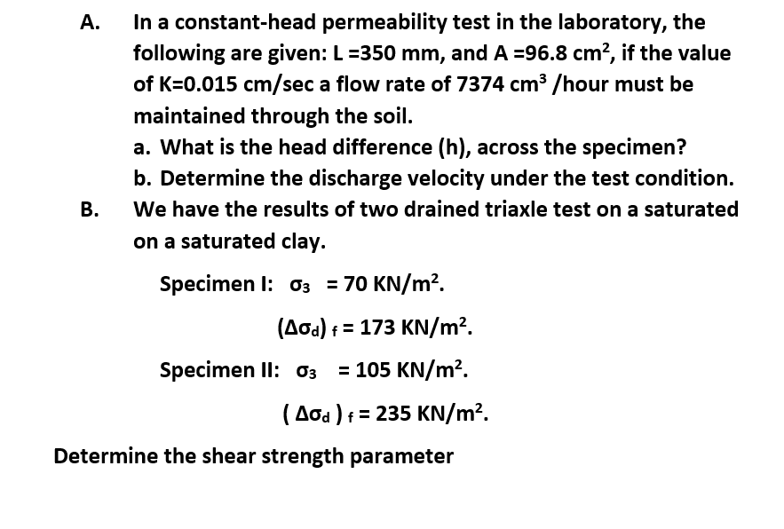 Solved A. In a constant-head permeability test in the | Chegg.com