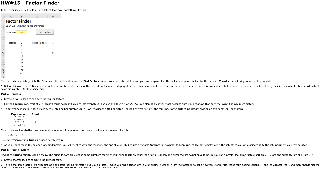 HW#15 - Factor Finder In this exercise you will build | Chegg.com