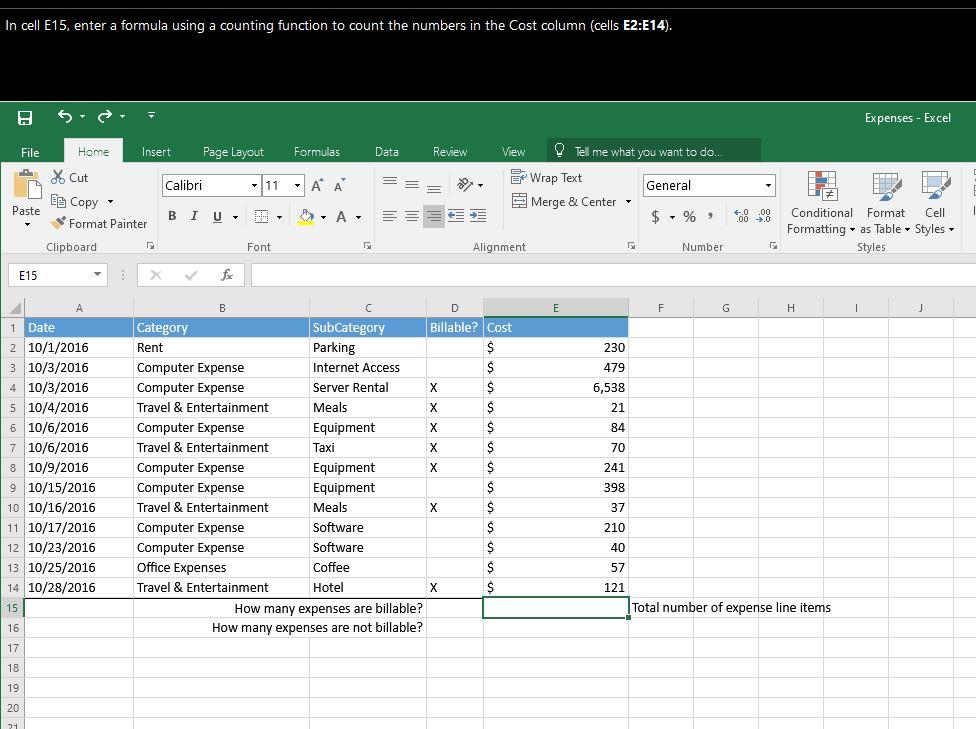 Solved In Cell E15 Enter A Formula Using A Counting Chegg