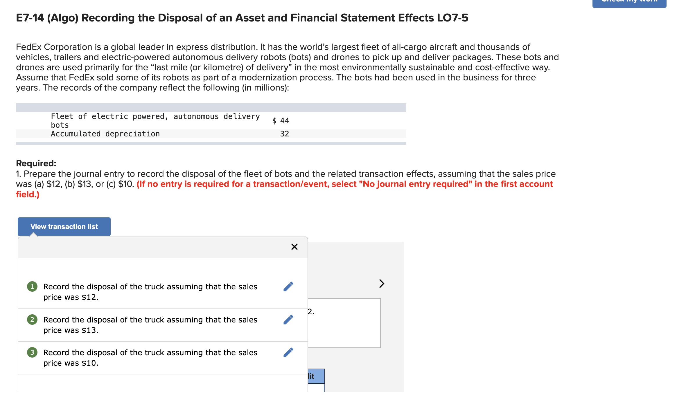 Solved E7-14 (Algo) ﻿Recording the Disposal of an Asset and | Chegg.com