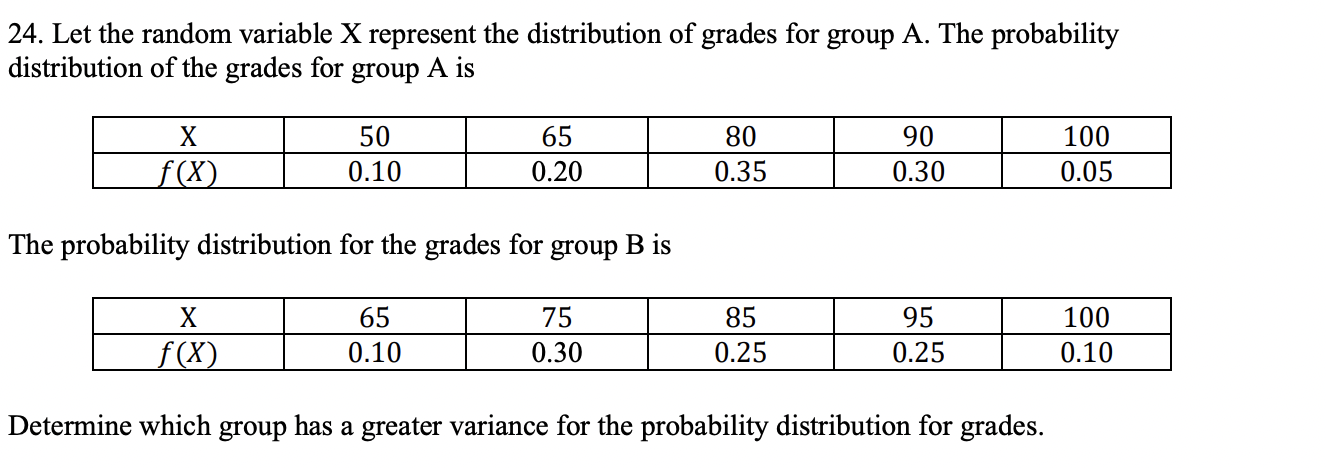 Solved 24. Let the random variable X represent the | Chegg.com
