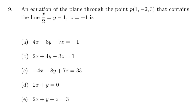 Solved 9. An equation of the plane through the point p(1, | Chegg.com
