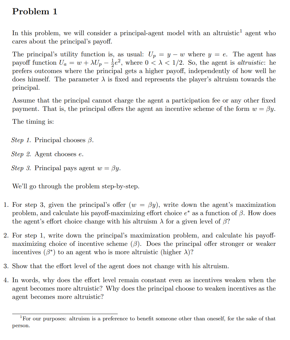 Solved In this problem, we will consider a principal-agent | Chegg.com
