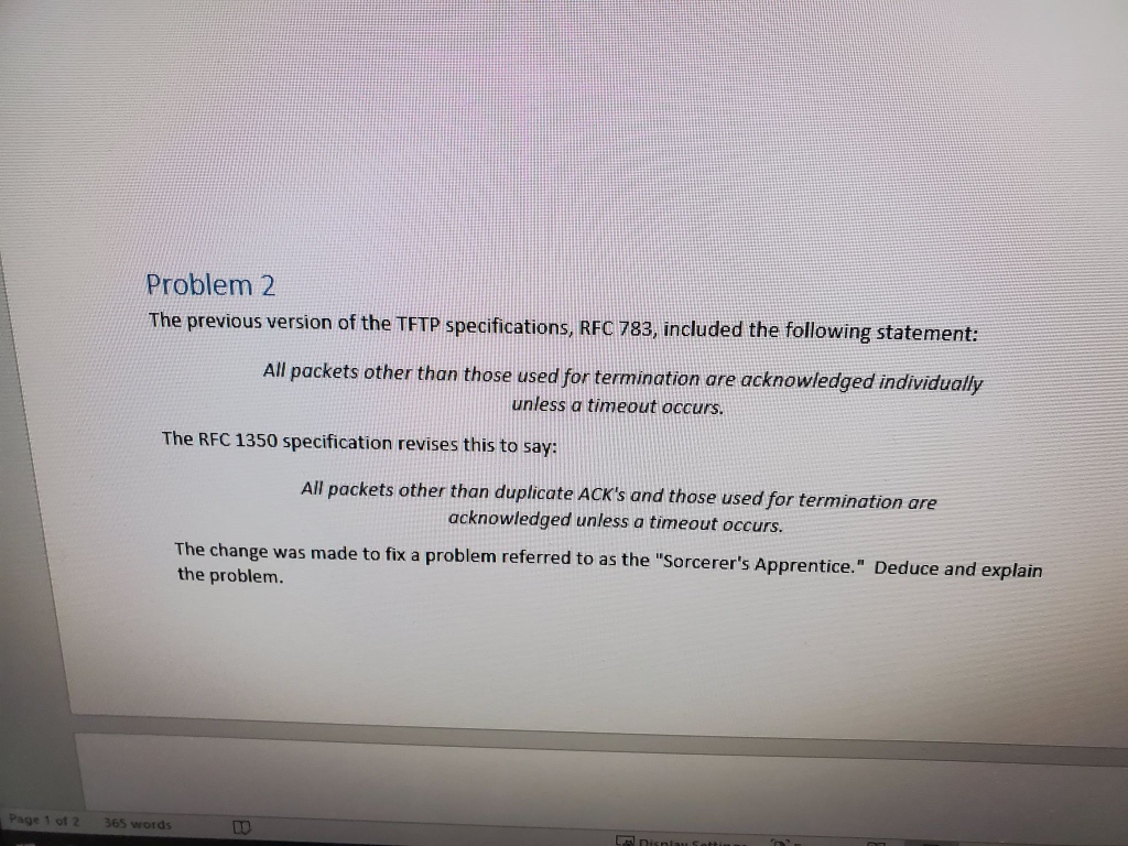 Solved Problem 2 The previous version of the TFTP | Chegg.com