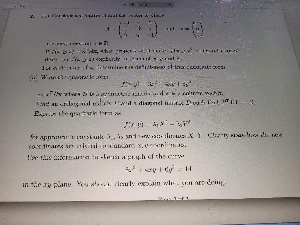 Solved 2. (a) Consider the matrix A and the vector x where | Chegg.com
