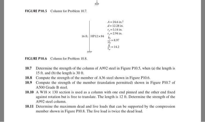 Solved FIGURE P10.5 Column for Problem 10.7 A-24.6 in.2 d= | Chegg.com
