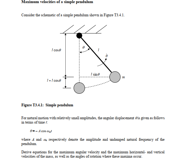 Solved Maximum velocities of a simple pendulum a Consider | Chegg.com