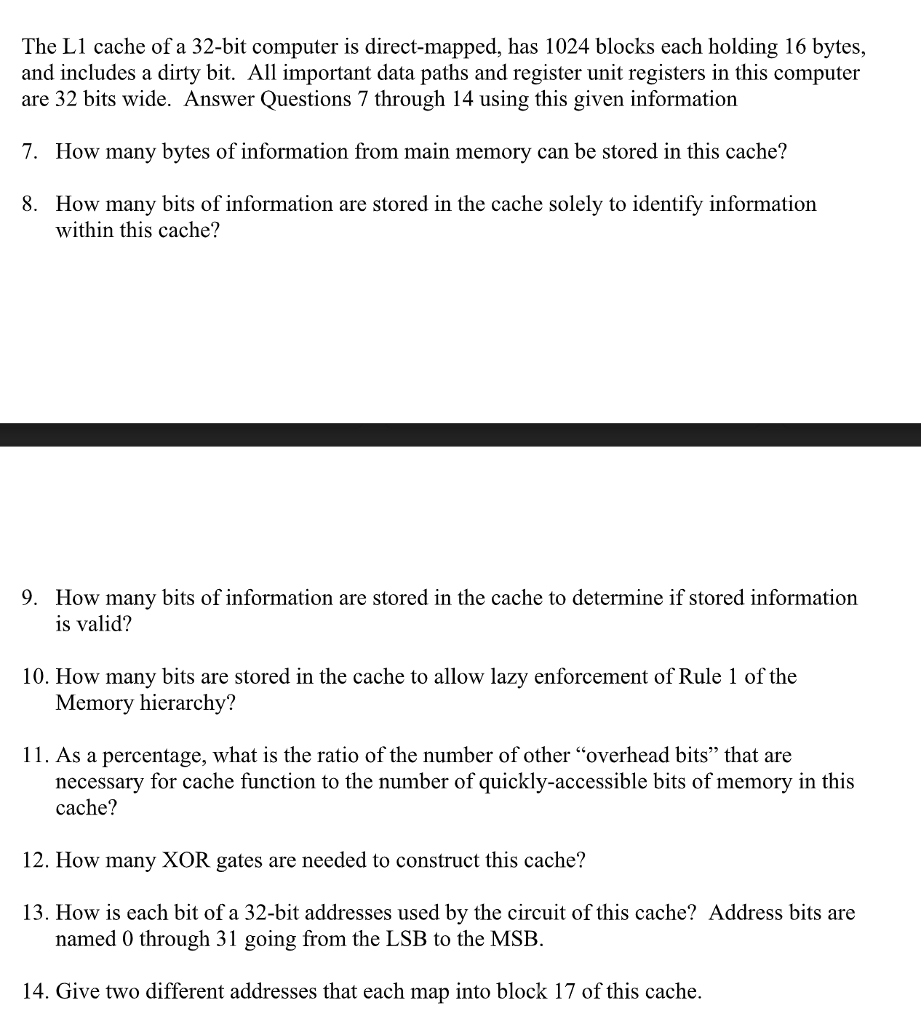 Solved The L1 cache of a 32-bit computer is direct-mapped, | Chegg.com