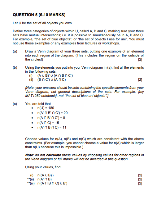 Solved QUESTION 5 (6-10 ﻿MARKS) ﻿Let U be the set of all | Chegg.com