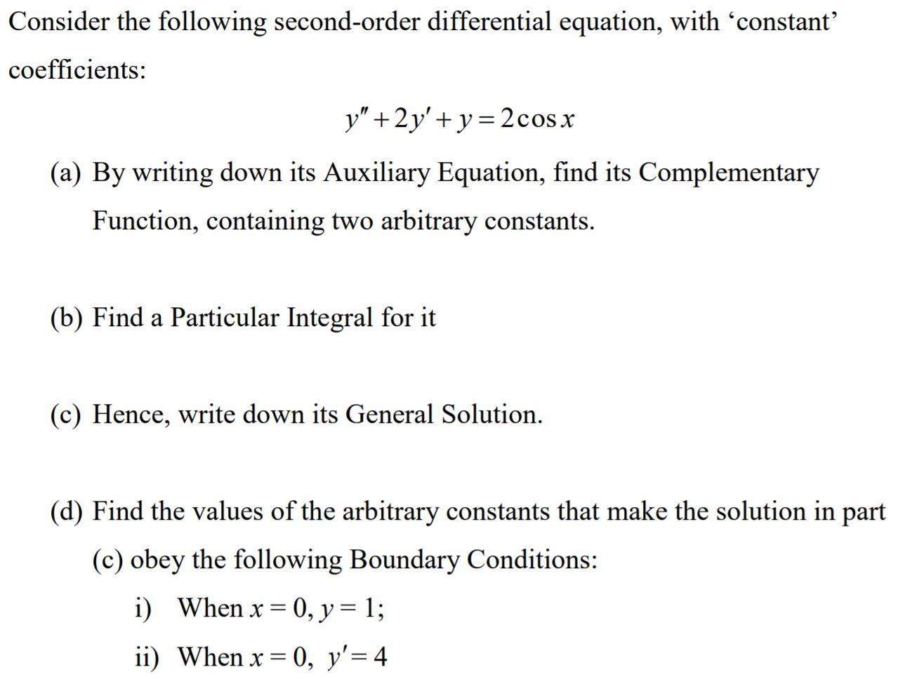 Solved Consider the following second-order differential | Chegg.com